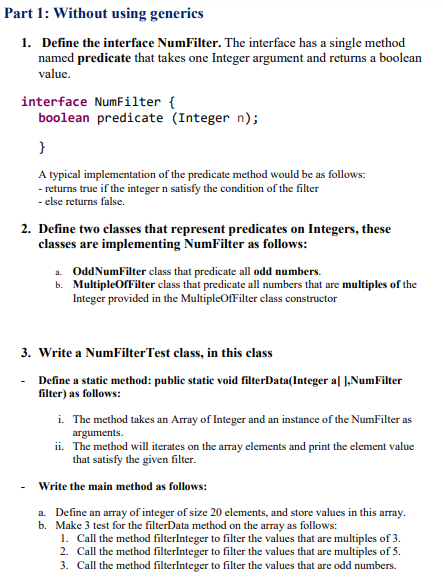 Solved Part 1: Without using generics 1. Define the | Chegg.com