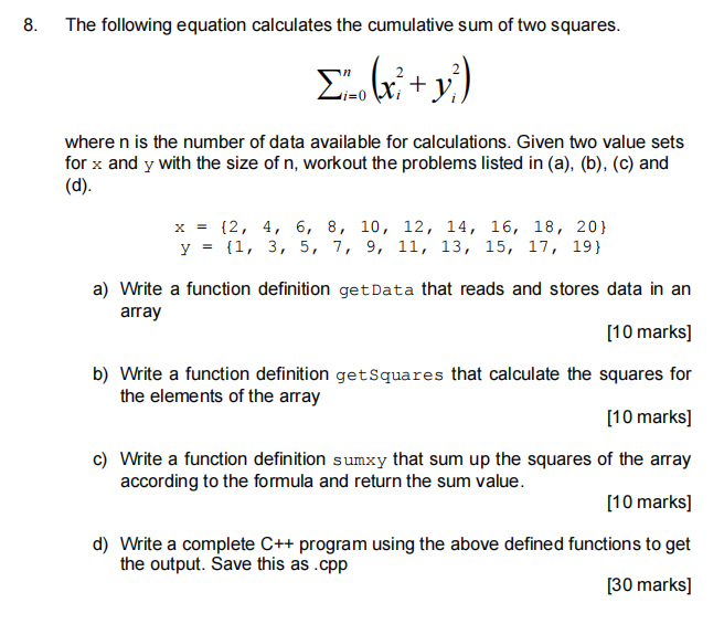 Solved 8. The following equation calculates the cumulative | Chegg.com