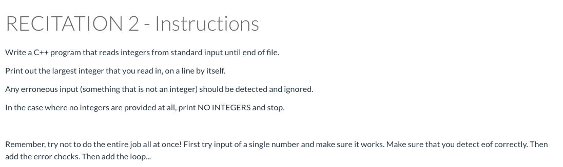 Solved RECITATION 2 - Instructions Write a C++ program that | Chegg.com