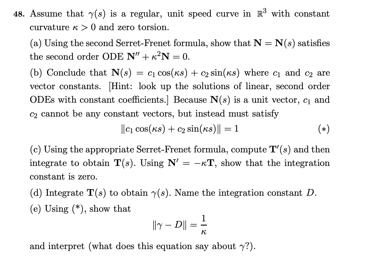 Solved 48. Assume that y(s) is a regular, unit speed curve | Chegg.com