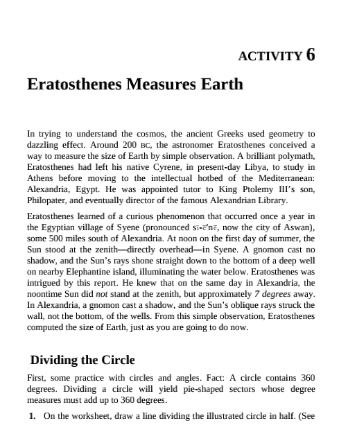 Solved ACTIVITY 6 Eratosthenes Measures Earth In trying to | Chegg.com