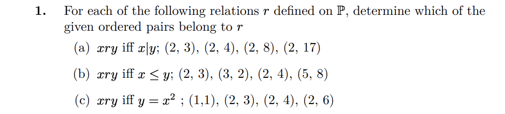 Solved 1. (a) xry For each of the following relations r | Chegg.com