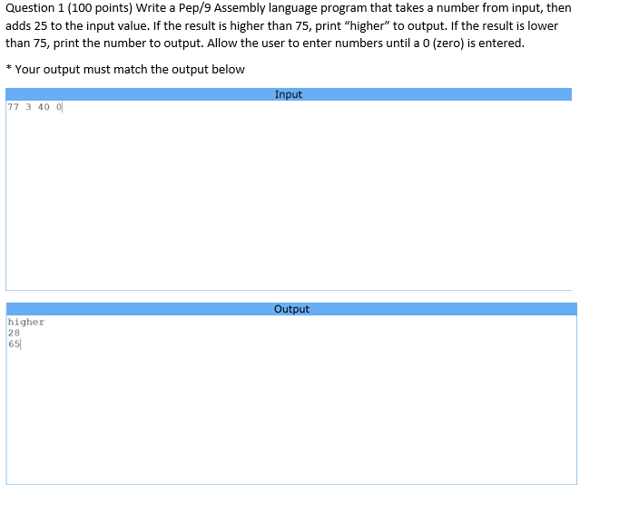 Solved Question 1 100 Points Write A Pep9 Assembly 