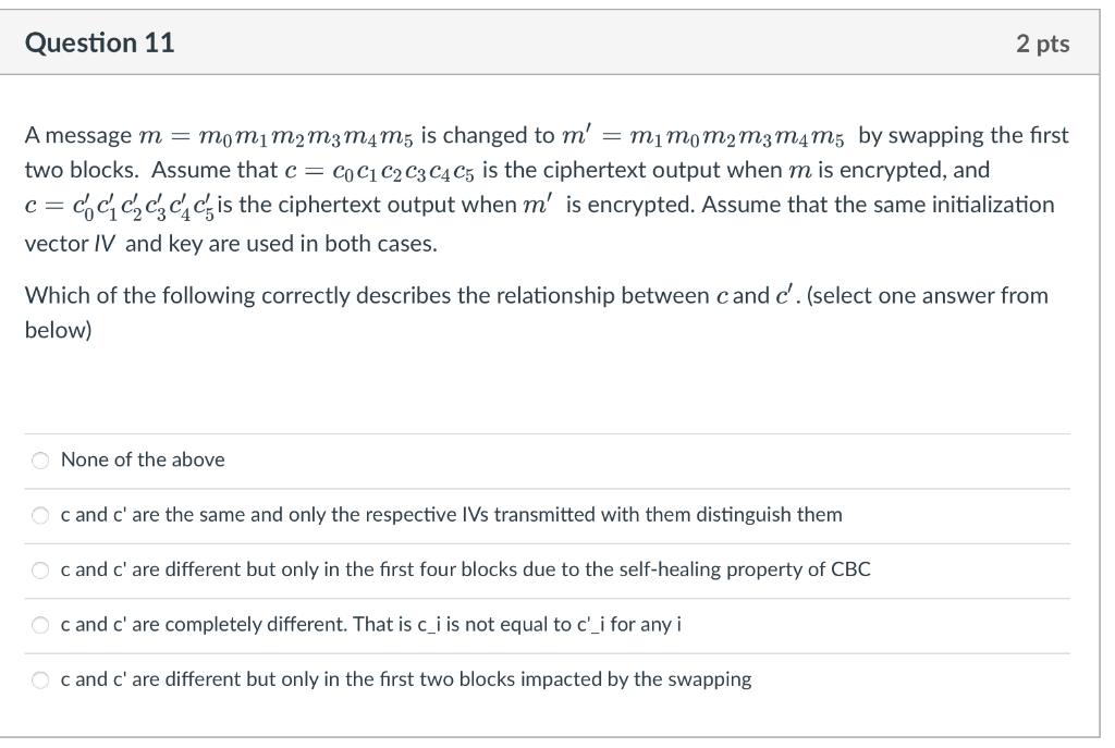 Solved A message m=m0m1m2m3m4m5 is changed to | Chegg.com