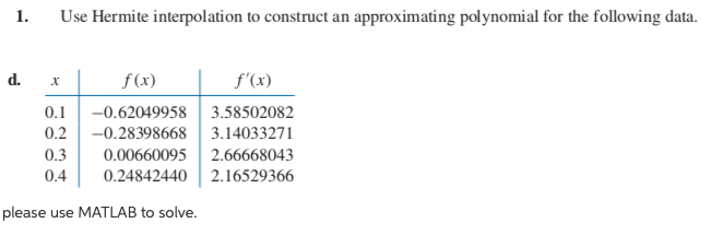 1 Use Hermite Interpolation To Construct An