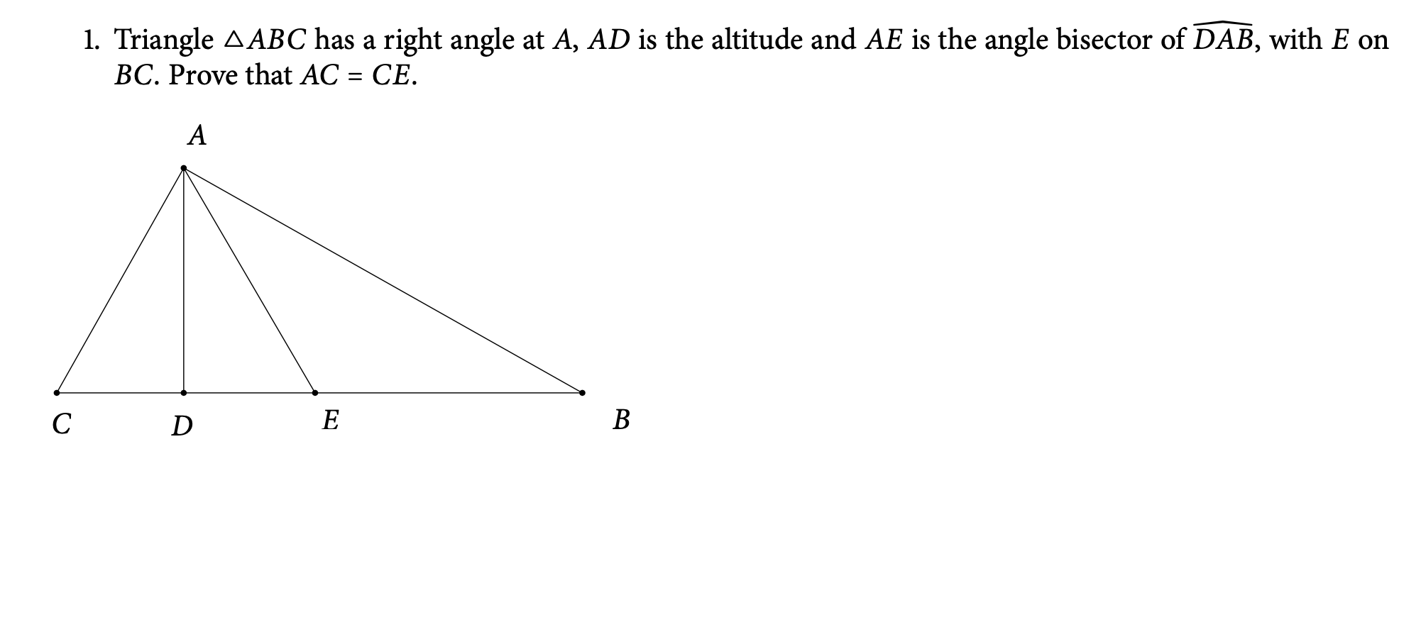 Solved 1. Triangle A ABC has a right angle at A, AD is the | Chegg.com