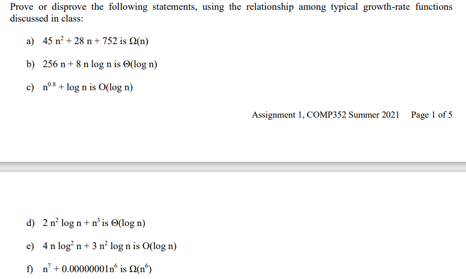 Solved Prove or disprove the following statements, using the | Chegg.com