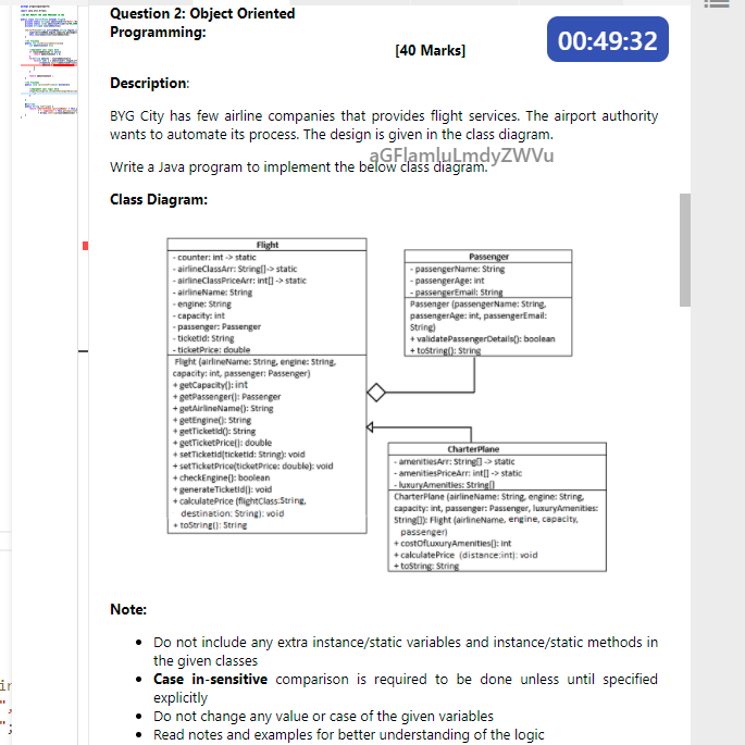 Solved !! Question 2: Object Oriented Programming: 00:49:32 | Chegg.com