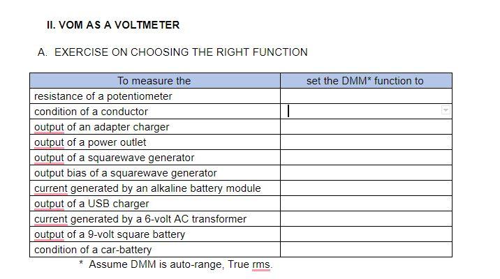 Solved II. VOM AS A VOLTMETER A. EXERCISE ON CHOOSING THE | Chegg.com