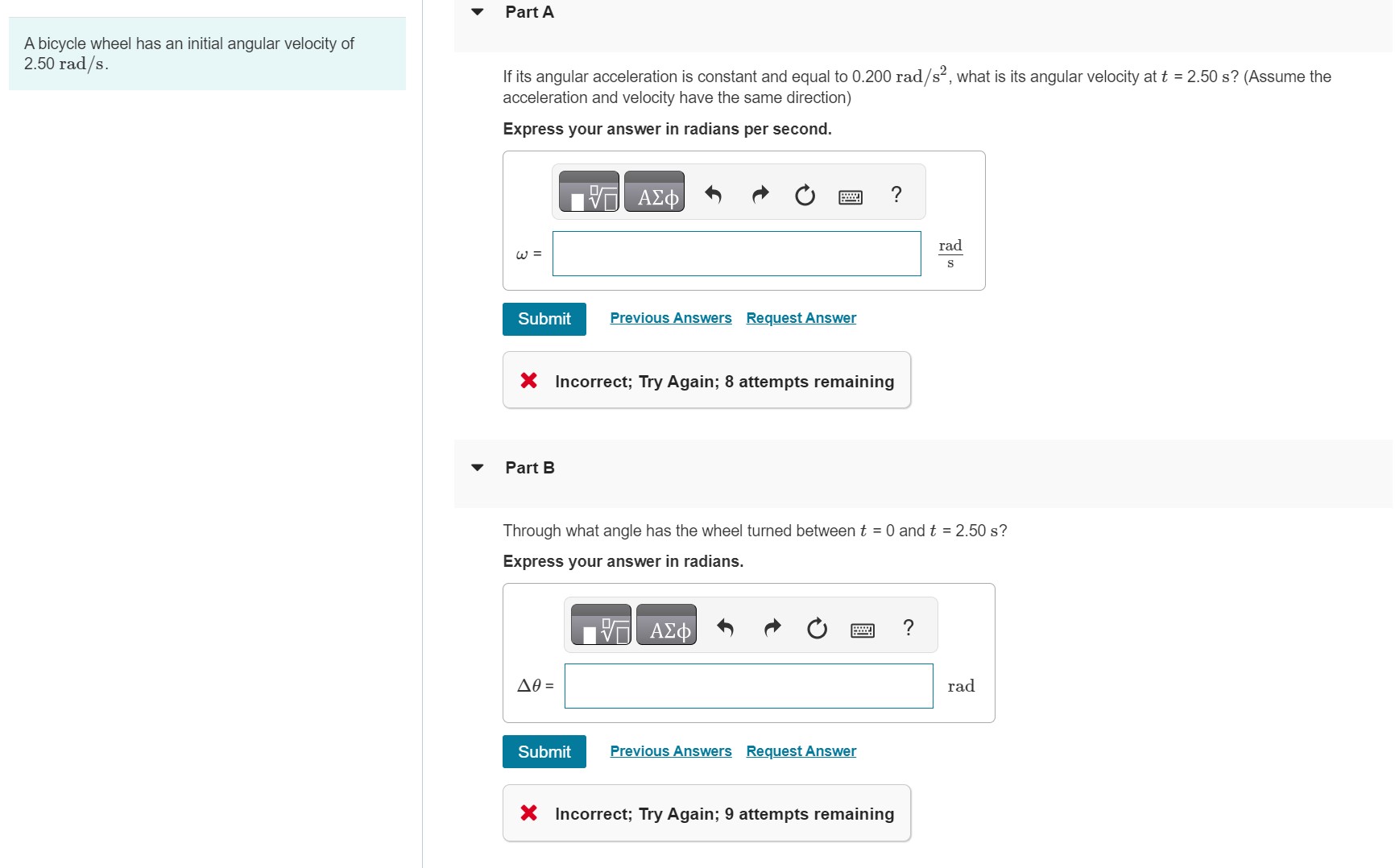Solved A bicycle wheel has an initial angular velocity of | Chegg.com