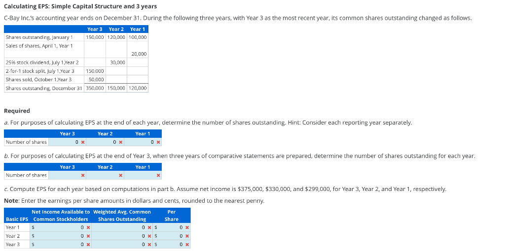 Solved Calculating EPS: Simple Capital Structure and 3 years | Chegg.com