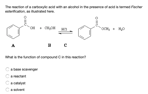 Solved The reaction of a carboxylic acid with an alcohol in | Chegg.com