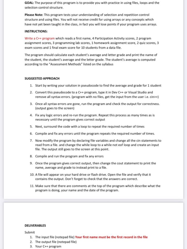 Solved GOAL: The purpose of this program is to provide you | Chegg.com