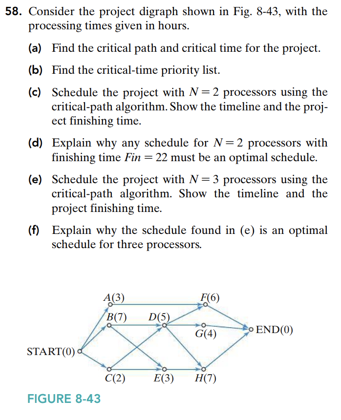 Solved 58. Consider the project digraph shown in Fig. 8-43, | Chegg.com