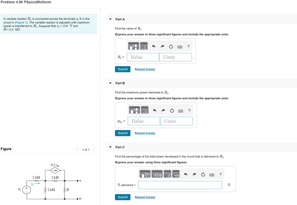Solved Problem 4.86 PSpice|Multisim A variable resistor Ro | Chegg.com