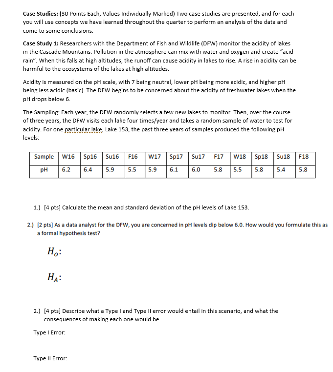 Solved Case Studies: (30 Points Each, Values Individually | Chegg.com