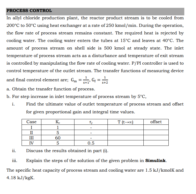 Solved PROCESS CONTROL In allyl chloride production plant, | Chegg.com
