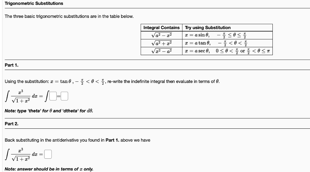 Solved Trigonometric Substitutions The three basic | Chegg.com