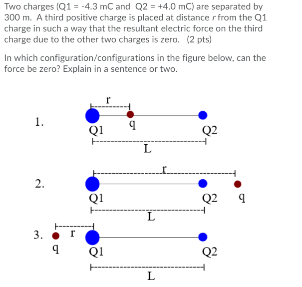 Solved Two charges (Q1 = -4.3 mC and Q2 = +4.0 mC) are | Chegg.com