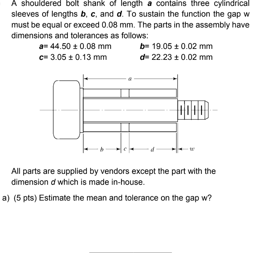 Solved A shouldered bolt shank of length a contains three | Chegg.com