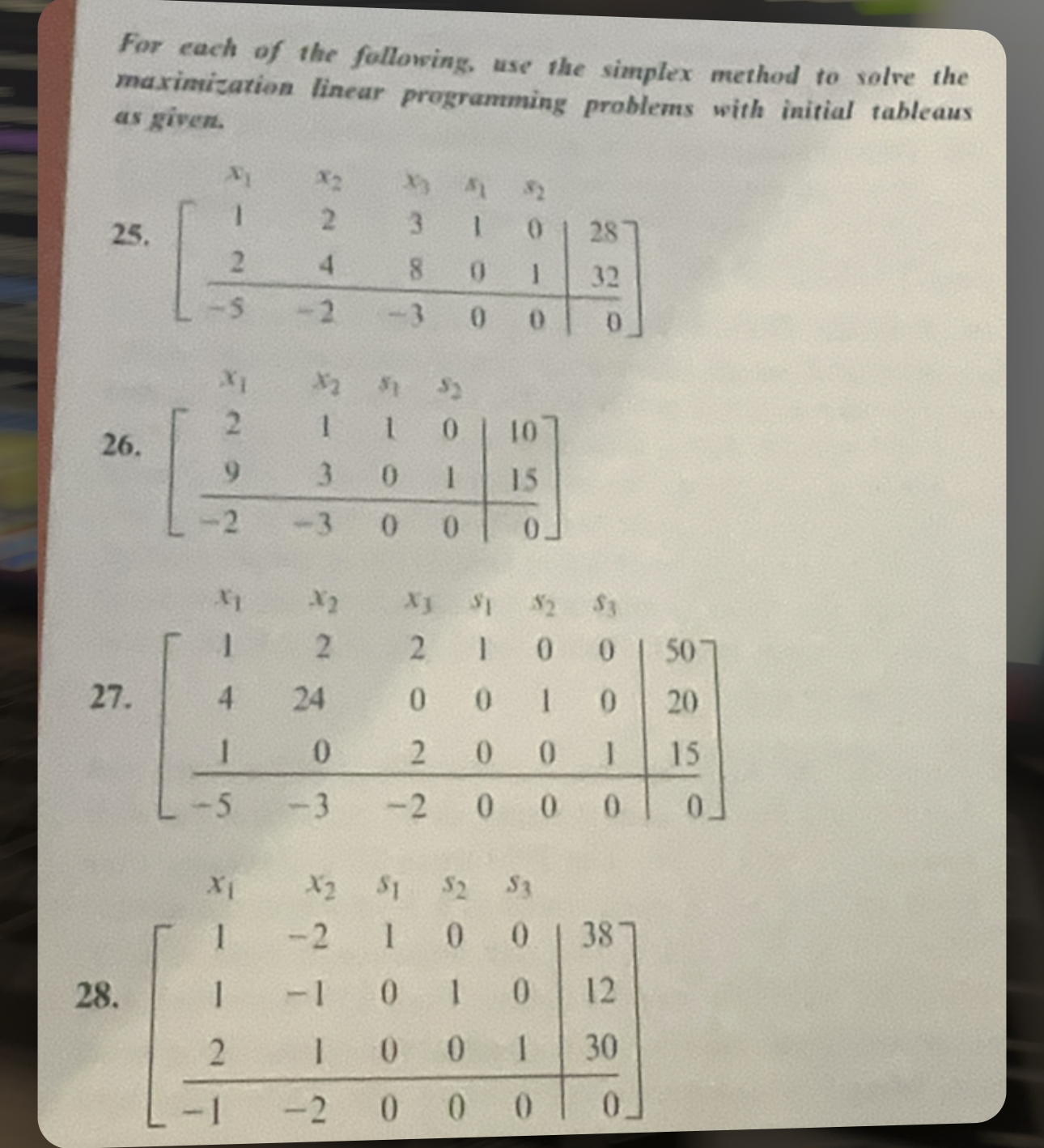 Solved For each of the following, use the simplex method to | Chegg.com