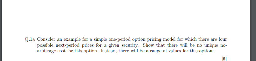 Q.1a Consider an example for a simple one-period | Chegg.com