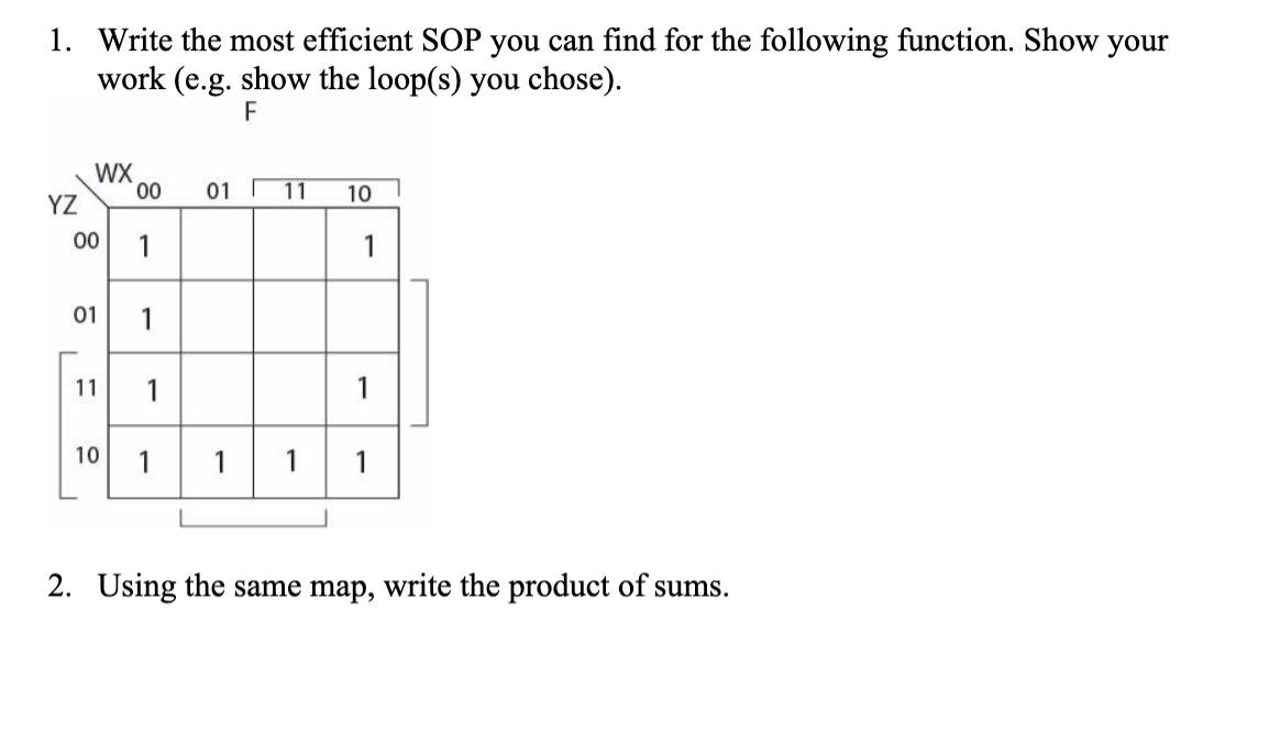 Solved 1. Write the most efficient SOP you can find for the | Chegg.com