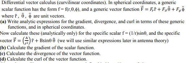 Solved Differential vector calculus (curvilinear | Chegg.com