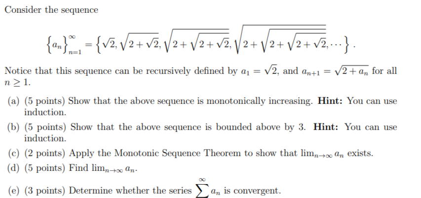 Solved Consider the sequence | Chegg.com