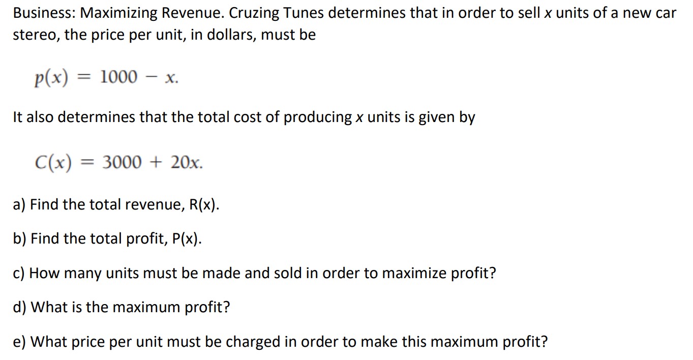 Solved Business: Maximizing Revenue. Cruzing Tunes | Chegg.com