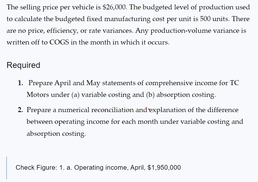 Solved 9-16 Variable and absorption costing; explaining | Chegg.com