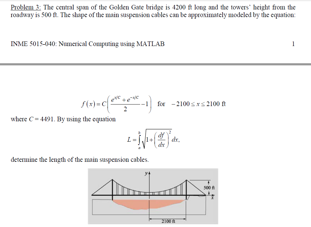 Solved Problem 3: The central span of the Golden Gate bridge | Chegg.com