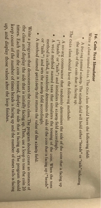 Solved 16. Coin Toss Simulator Write a class named coin. The | Chegg.com