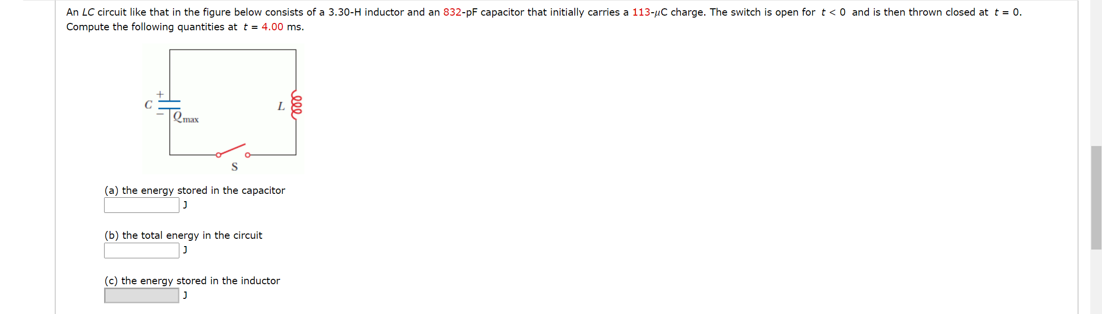 Solved An LC circuit like that in the figure below consists | Chegg.com