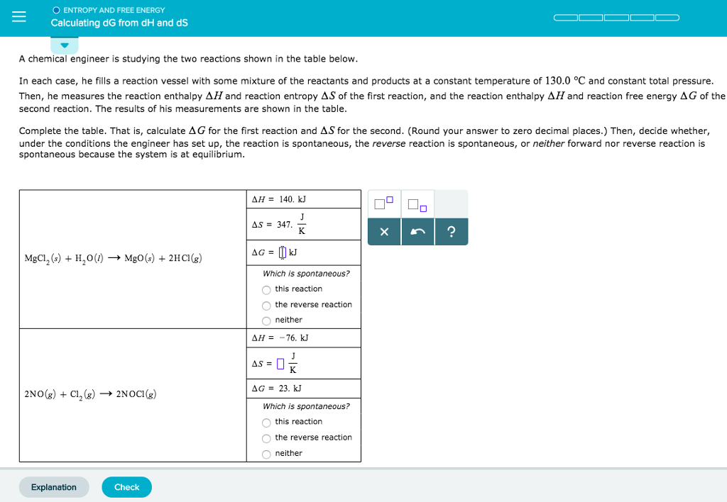 Solved O ENTROPY AND FREE ENERGY Calculating dG from dH and | Chegg.com