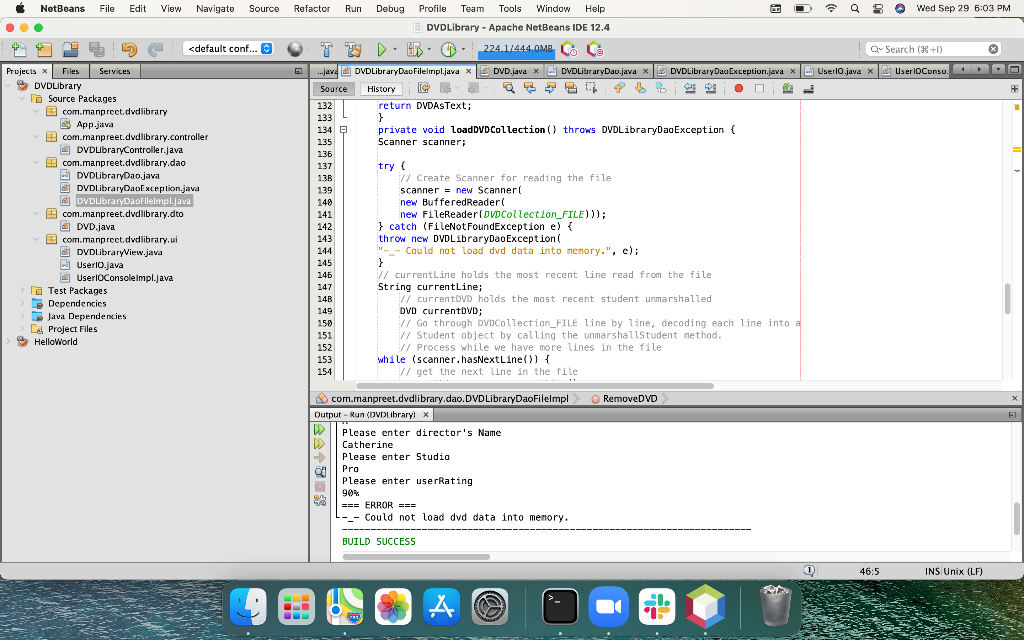 Solved • App.java In netbeans, I have made DVDLibrary | Chegg.com