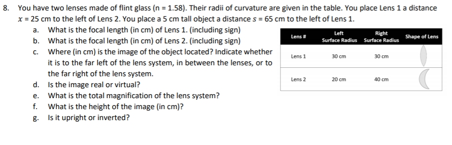 Solved 8. You have two lenses made of flint glass (n = | Chegg.com
