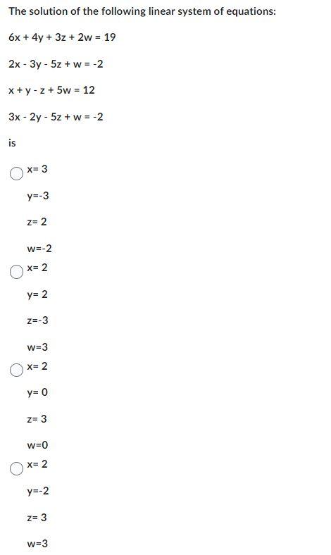 Solved The solution of the following linear system of | Chegg.com
