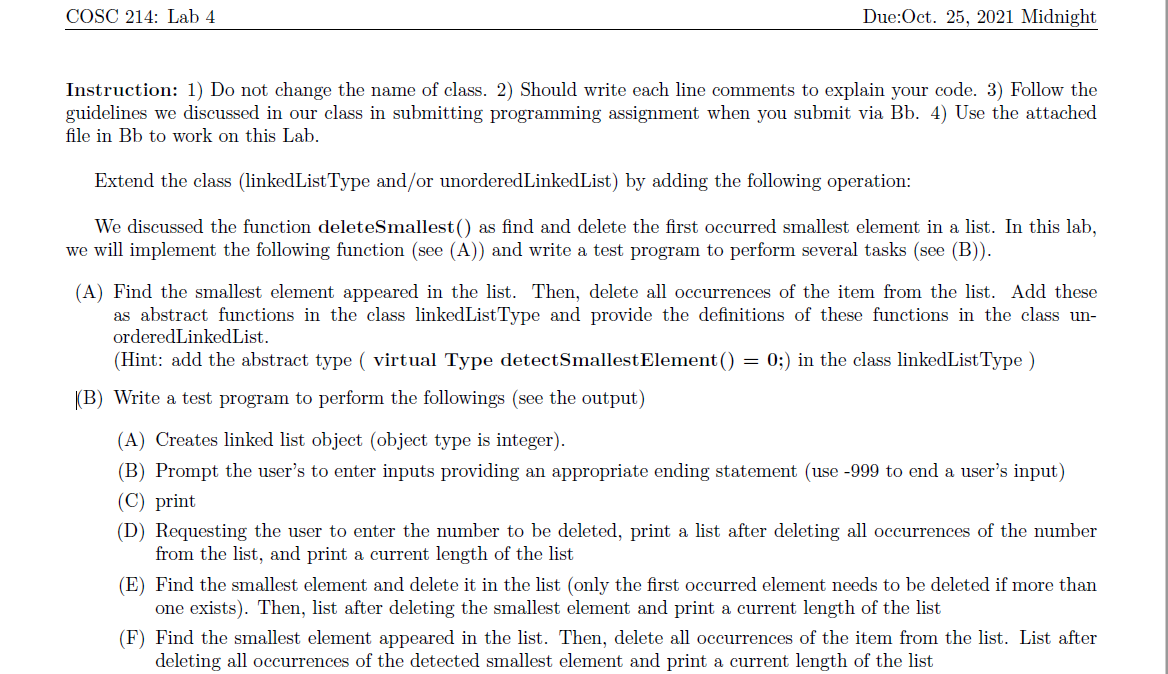 Solved COSC 214: Lab 4 Due:Oct. 25, 2021 Midnight | Chegg.com
