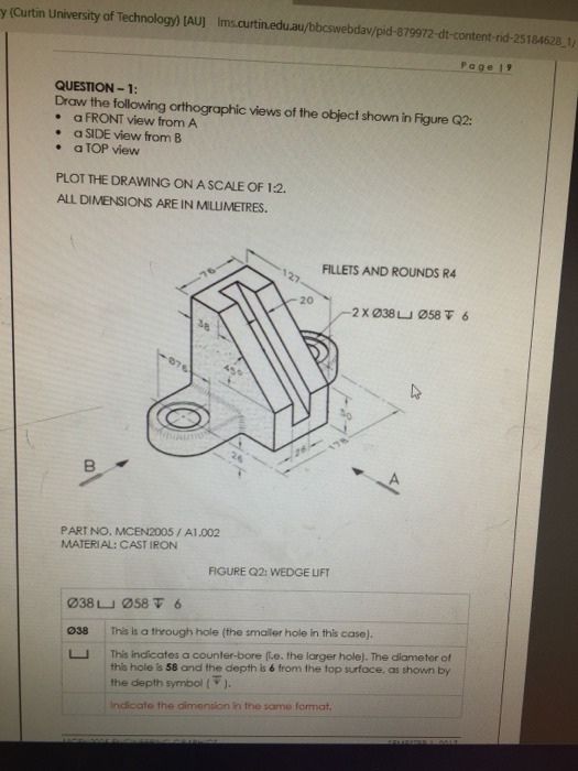 Solved Draw the following orthographic views of the object | Chegg.com
