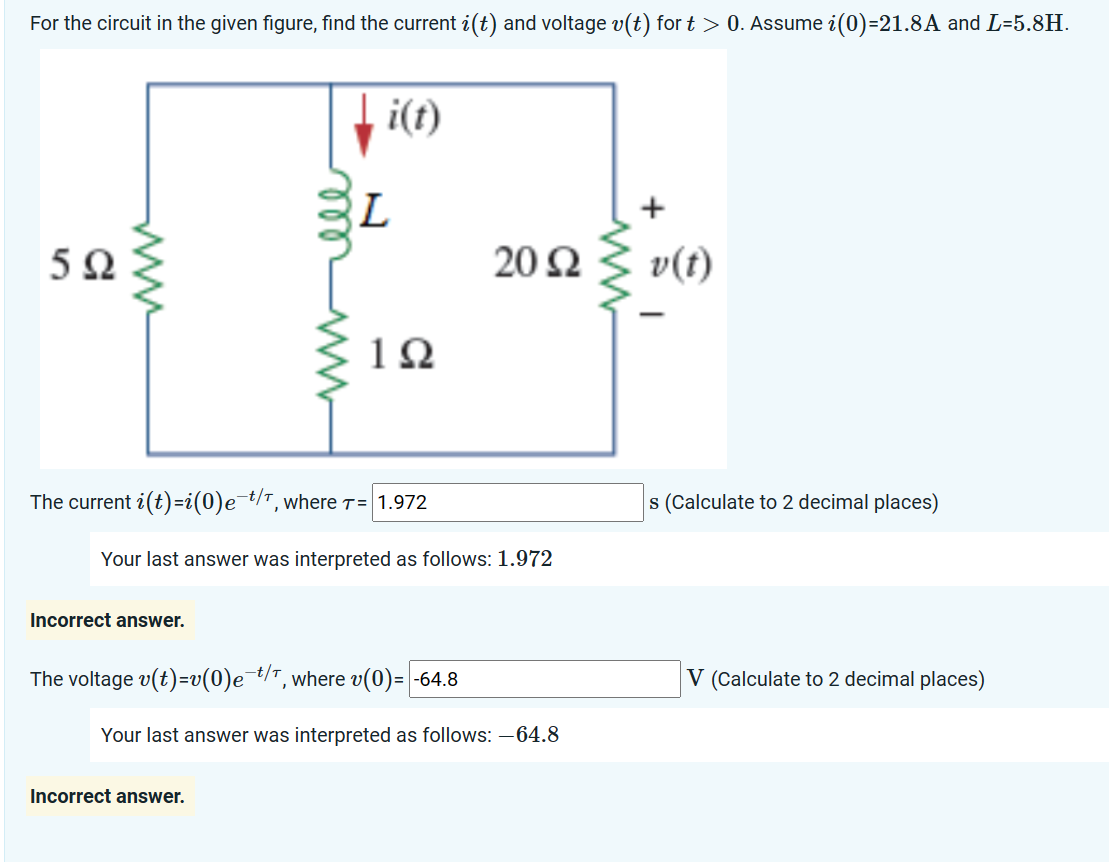 Solved uit in the given figure, find the current i(t) and | Chegg.com