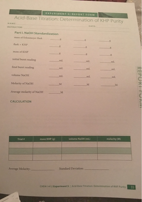EXPERIMENT S: REPORT FORM Acid-Base Titration: | Chegg.com