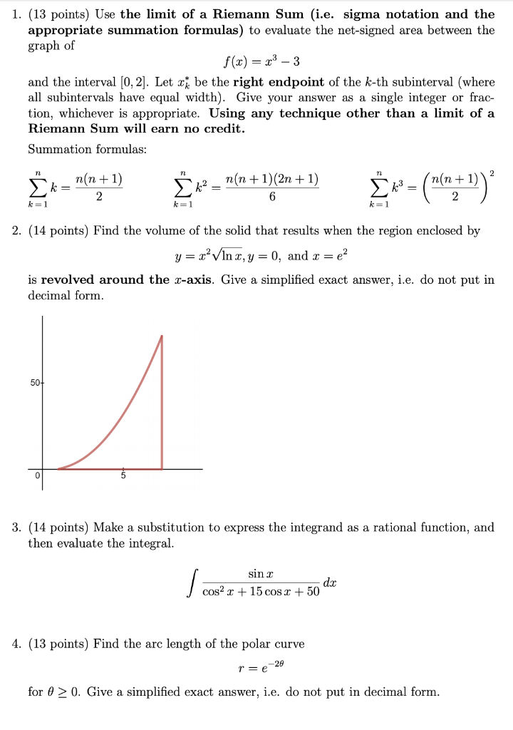 Solved 1. (13 points) Use the limit of a Riemann Sum (i.e. | Chegg.com
