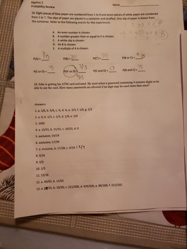 Solved Algebra 2 Probability Review Name 18. Eight pieces of | Chegg.com
