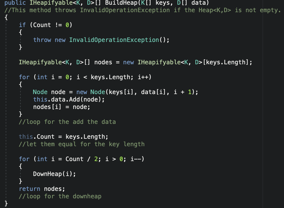 Solved public IHeapifyable[] BuildHeap(KU) keys, DJ data) | Chegg.com
