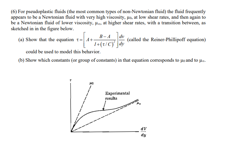 Solved (6) For pseudoplastic fluids (the most common types | Chegg.com