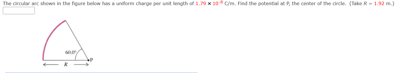 Solved The circular arc shown in the figure below has a | Chegg.com