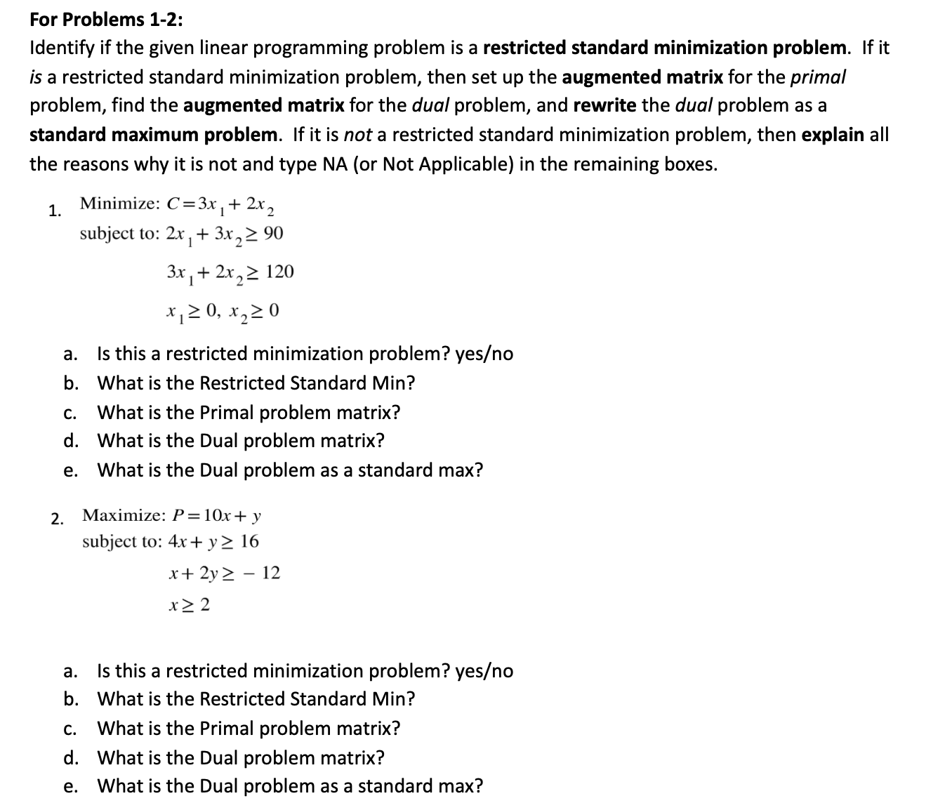 Solved 1. For Problems 1-2: Identify if the given linear | Chegg.com