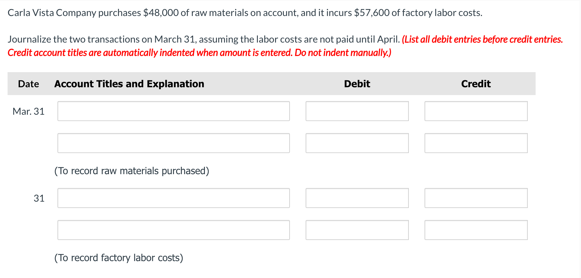 Solved Carla Vista Company purchases $48,000 of raw | Chegg.com