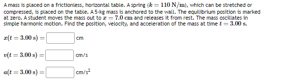 Solved A mass is placed on a frictionless, horizontal table. | Chegg.com